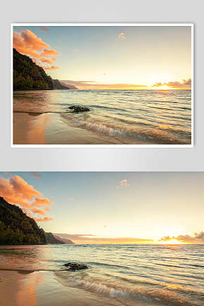 海岸海面夕阳黄昏图片素材下载-众图网