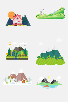 清新绿色扁平化城市岛屿乡村免抠素材素材下载-众图网
