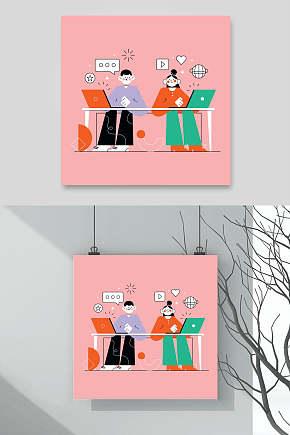 粉色抽象课堂人物活动矢量素材模板下载-编号3289279-众图网