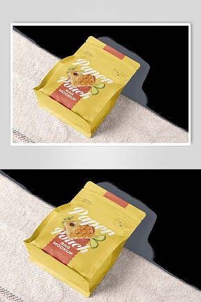 清新黄色面包食品干果包装袋样机素材下载-众图网