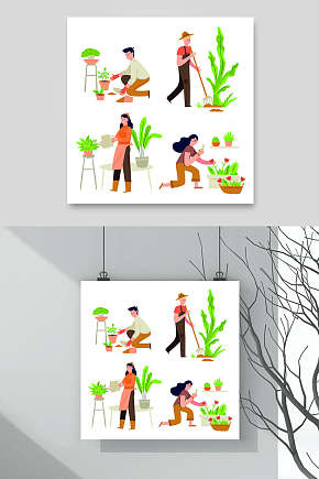 卡通种植盆栽插画矢量素材素材下载-众图网