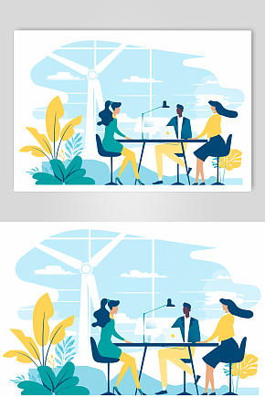 AI数字艺术扁平风企业办公室团队协作场景插画素材下载-众图网