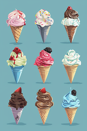 AI数字艺术手绘冰淇淋甜品插画素材下载-众图网