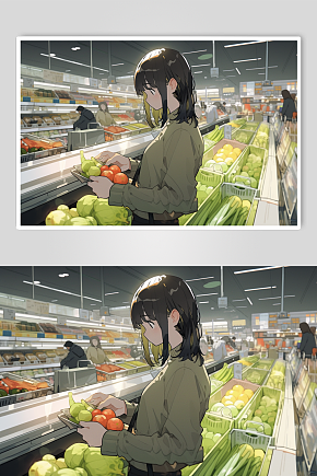 AI数字艺术菜市场生鲜蔬菜市场线条插画素材下载-众图网