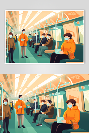 AI数字艺术春运回家坐车人物插画素材下载-众图网