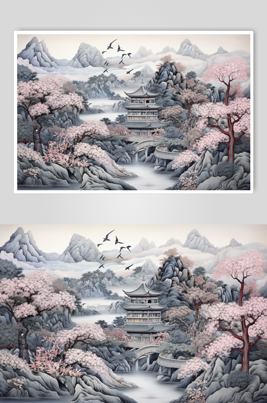 AI数字艺术山水国画刺绣风格插画模板下载-编号6691341-众图网