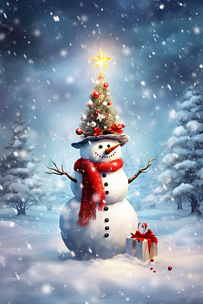 AI数字艺术大雪圣诞节雪景插画素材下载-众图网