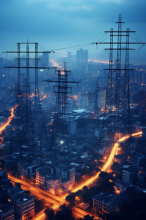 AI数字艺术城市天际线中国电网摄影图素材下载-众图网