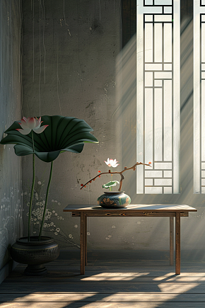 AI数字艺术中国风荷花禅意摄影图电商展台素材下载-众图网