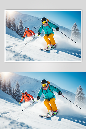 AI数字艺术滑雪合影人物摄影图素材下载-众图网