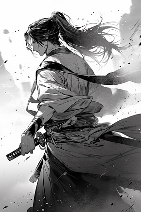 AI数字艺术绘画武侠剑客和龙插画素材下载-众图网