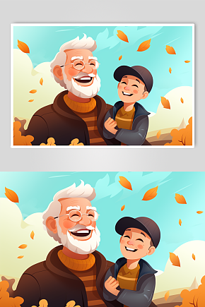 AI数字艺术重阳节敬老老人元素插画模板下载-编号5300558-众图网