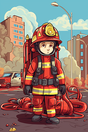 AI数字艺术卡通消防救援人物插画素材下载-众图网