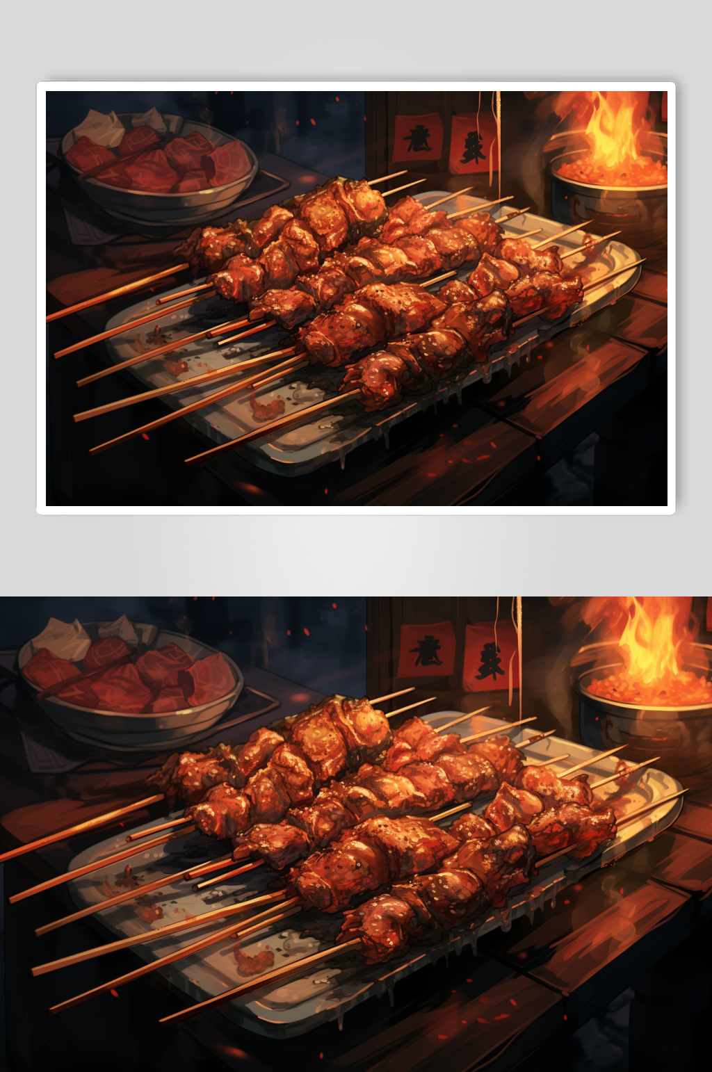 AI数字艺术手绘烤肉烤串烧烤插画素材下载-众图网