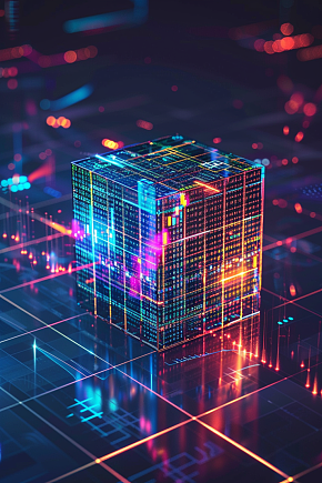 AI数字艺术科技感魔方区块链背景图素材下载-众图网