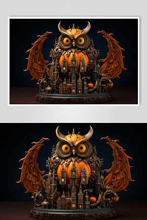 AI数字艺术金属质感万圣节复古南瓜城堡素材下载-众图网