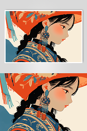 AI数字艺术扁平化民族风东方人物插画素材下载-众图网