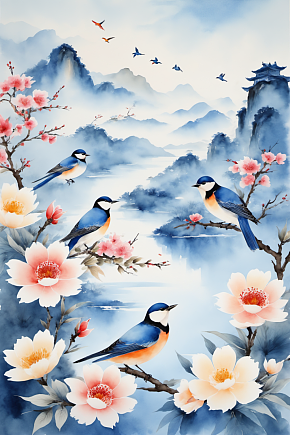 AI数字艺术水墨画古风山水画丹青插画模板下载-编号6599441-众图网