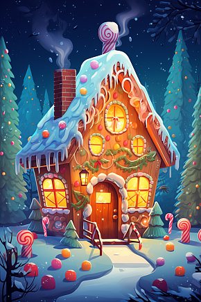 AI数字艺术圣诞节可爱装饰元素姜饼屋图片模板下载-编号5466250-众图网