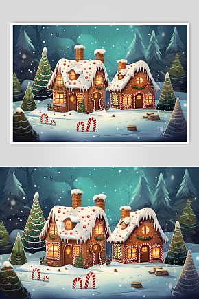 AI数字艺术圣诞节可爱装饰元素姜饼屋图片素材下载-众图网