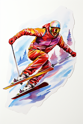 AI数字艺术水彩剪影风冬季运动会滑雪元素素材下载-众图网