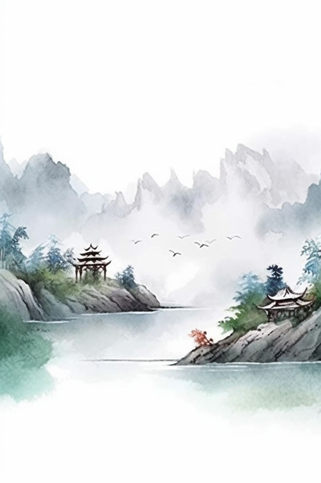 AI数字艺术创意中国风水墨山水风景插画模板下载-编号4919698-众图网