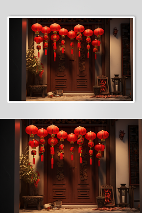 AI数字艺术春节四合院大门建筑摄影图模板下载-编号5622249-众图网