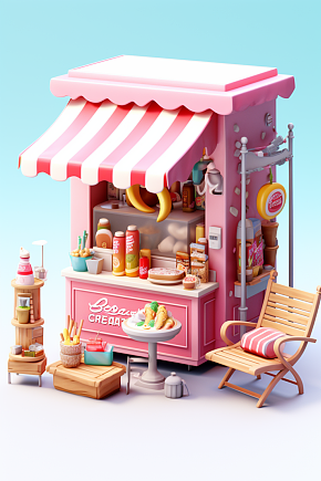 AI数字艺术街边甜品小摊模型素材下载-众图网