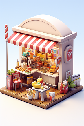 AI数字艺术街边甜品小摊模型素材下载-众图网