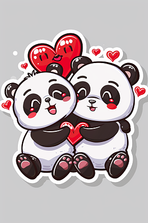 AI数字艺术卡通熊猫动物涂鸦插画贴纸素材下载-众图网