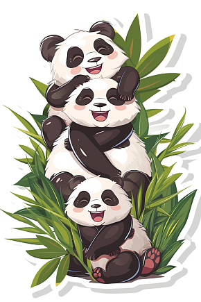 AI数字艺术卡通熊猫动物涂鸦插画贴纸素材下载-众图网