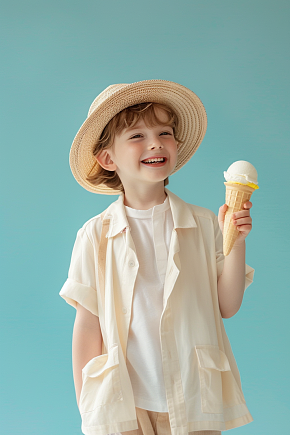 AI数字艺术夏季吃雪糕冰淇淋儿童人物摄影图素材下载-众图网