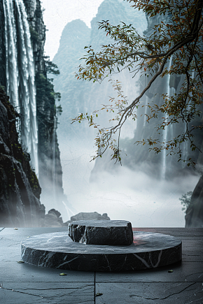 AI数字艺术中式禅意电商展台背景图素材下载-众图网