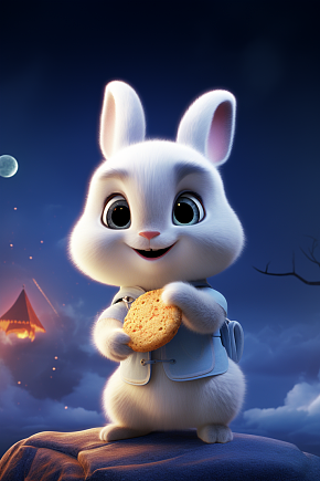 AI数字艺术中秋节拟人兔子月亮创意模型素材下载-众图网