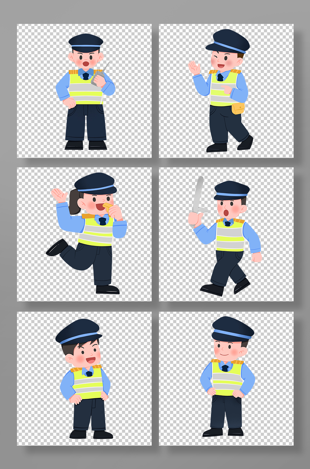 卡通交警警察人物插画元素素材下载-众图网