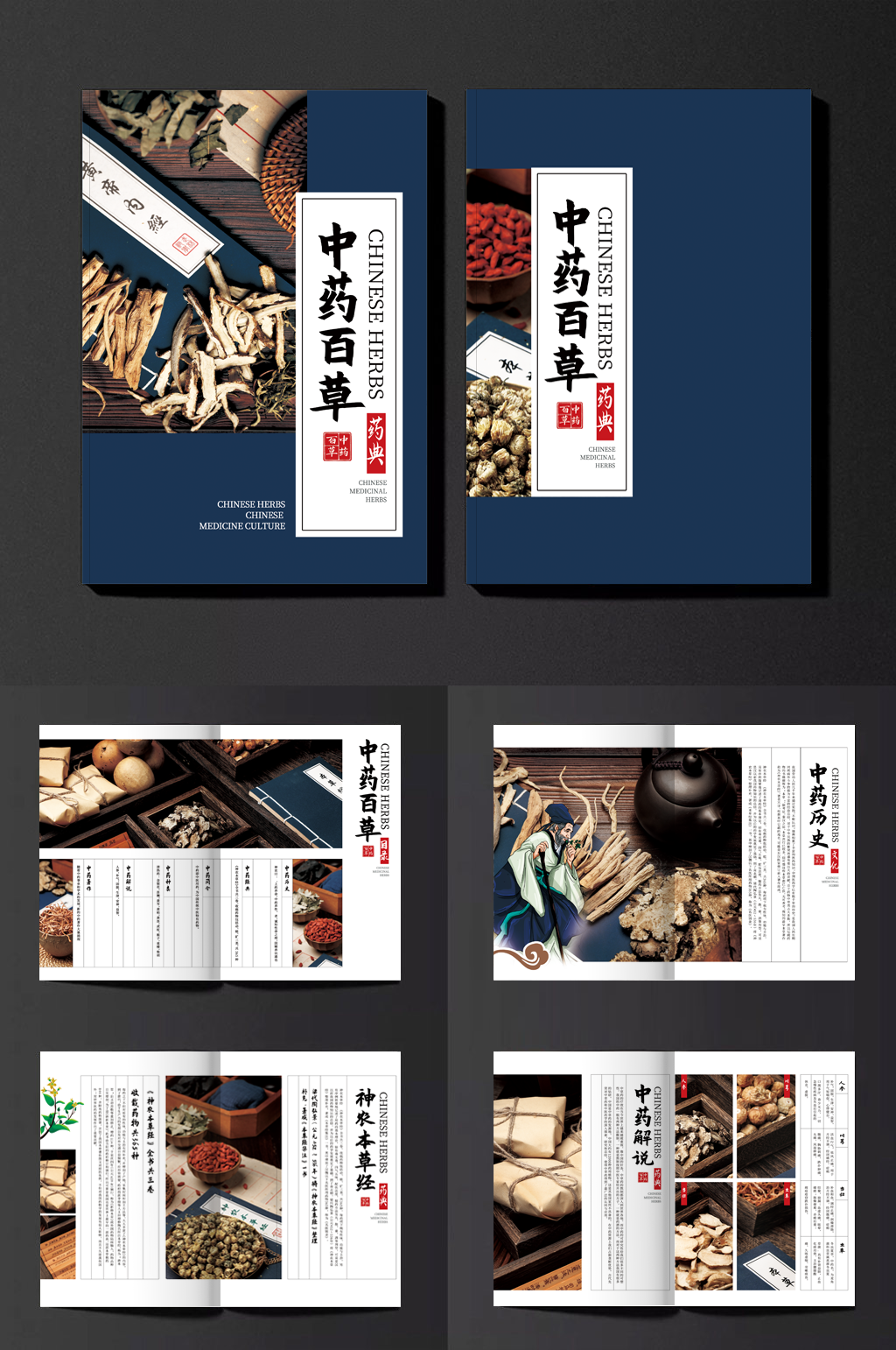 古蓝色中医中药药材介绍宣传画册素材下载-众图网