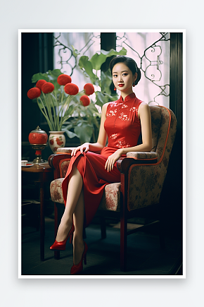 中国风红色旗袍女性素材下载-众图网