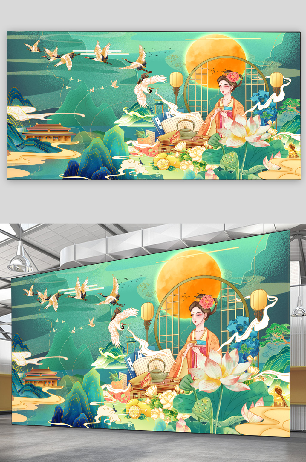 国潮中国风中秋节插画展板素材下载-众图网