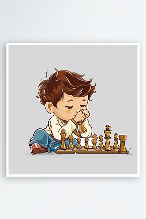 卡通风格下国际象棋的男孩素材下载-众图网