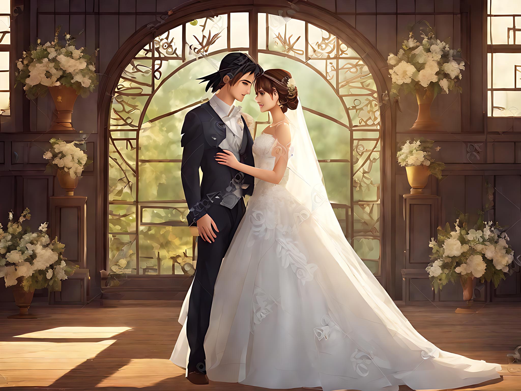 动漫风西式婚礼的情侣AI数字艺术模板下载-编号6351283-众图网