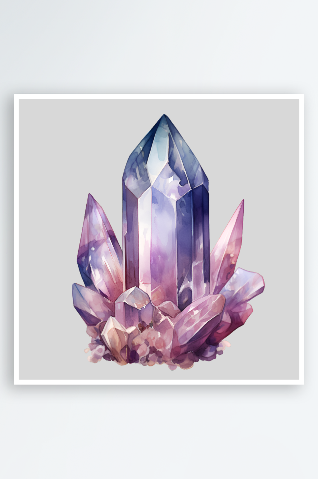水彩晕染石英晶体彩虹水晶插画素材下载-众图网