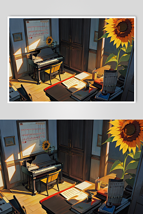 数字艺术放向日葵的房间素材下载-众图网