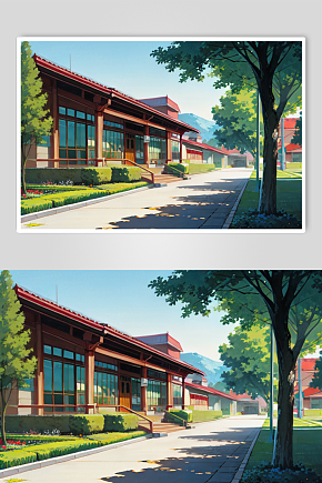数字艺术校园建筑插画素材下载-众图网