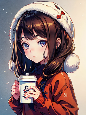 手绘风冬天穿着毛衣捧着咖啡的小女孩插画素材下载 众图网