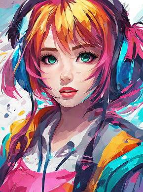 动漫风彩色青春美少女AI数字艺术素材下载-众图网