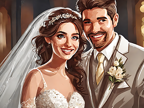 AI数字艺术新郎新娘卡通插画素材下载-众图网