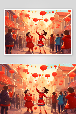 AI数字艺术国风新年年货节建筑插画模板下载-编号6501707-众图网