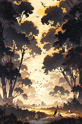 数字艺术秋天氛围风景插画模板下载-编号5298290-众图网