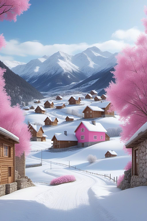 数字艺术乡村雪景素材下载-众图网