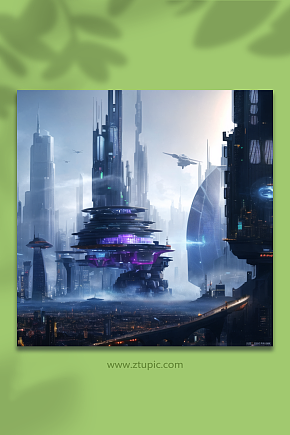 数字艺术科幻城市赛博朋克插画素材下载-众图网
